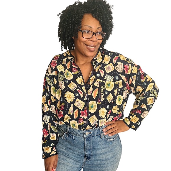 Vintage | Tops | David Dart Collection Blouse 98s Novelty Print Long ...